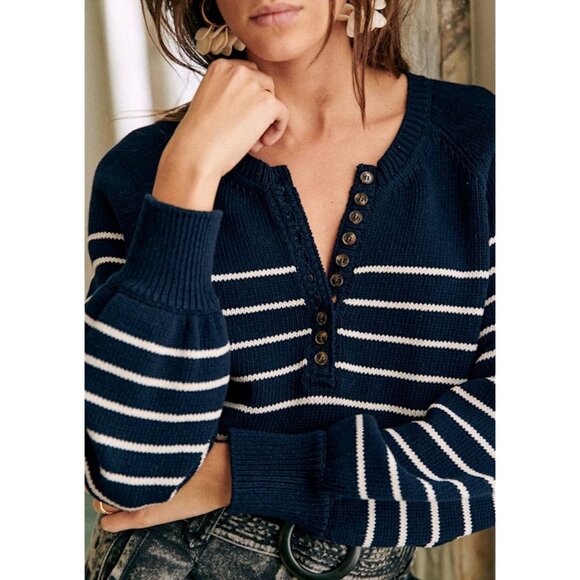 Sezane | Sweaters | Sezane Leontine Jumper Striped Navy Ecru Henley ...